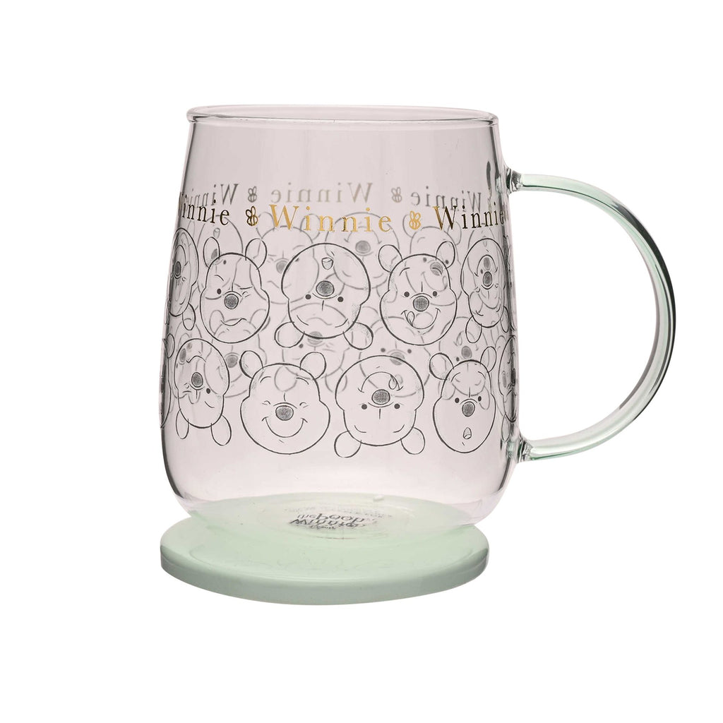 Disney Classic Collectable Winnie the Pooh Glass Mug with Green Lid in