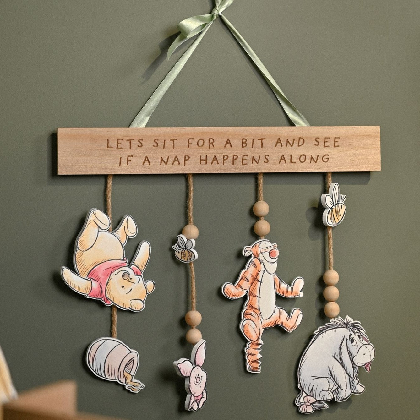 Disney Winnie The Pooh Wooden Hanging 'Let's Sit For a Bit' Plaque