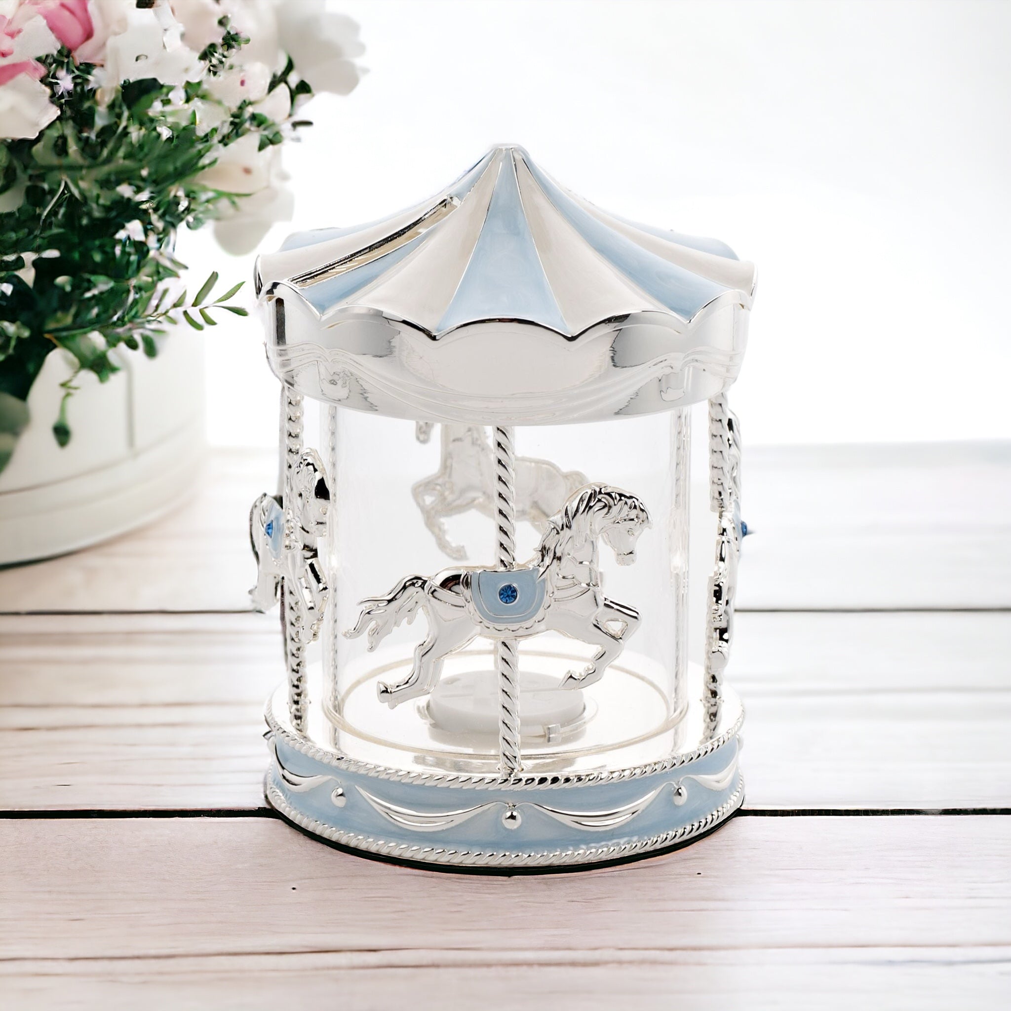 PRE-ORDER Bambino Silver Plated Blue Carousel Money Box
