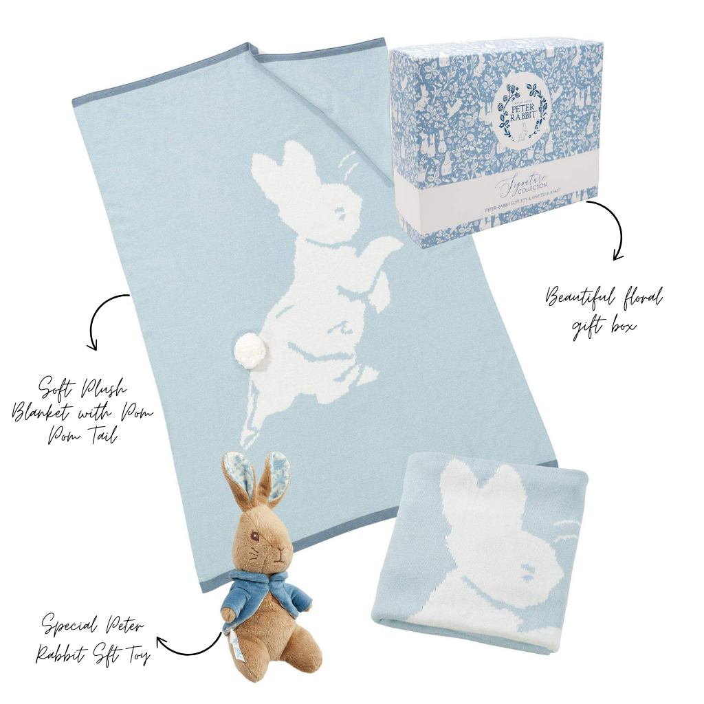 Peter Rabbit Signature Knitted Blanket with Soft Toy and Luxury Gift B