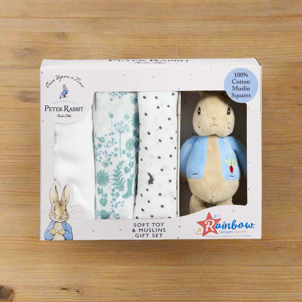 Peter Rabbit Soft Toy & Muslin Gift Set - Design Two